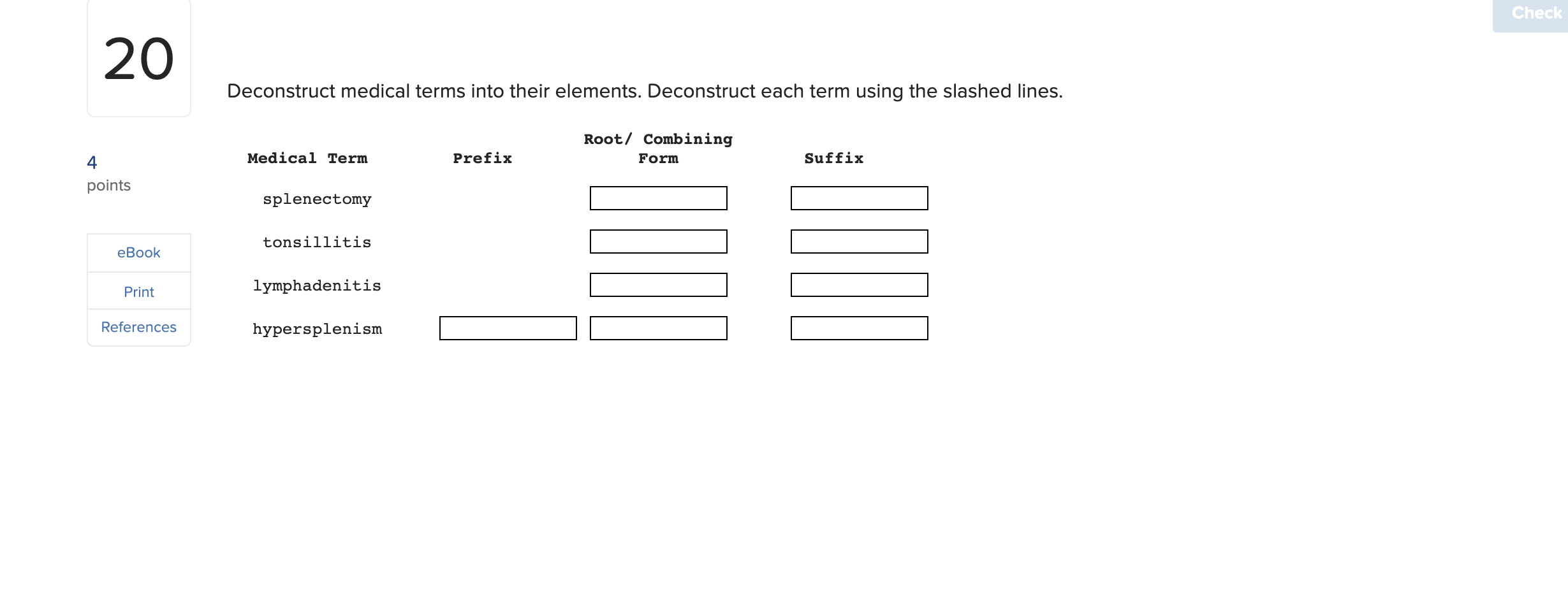 Solved Deconstruct medical terms into their elements. | Chegg.com