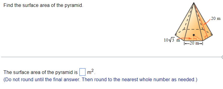 Solved Find the surface area of the pyramid.The surface area | Chegg.com