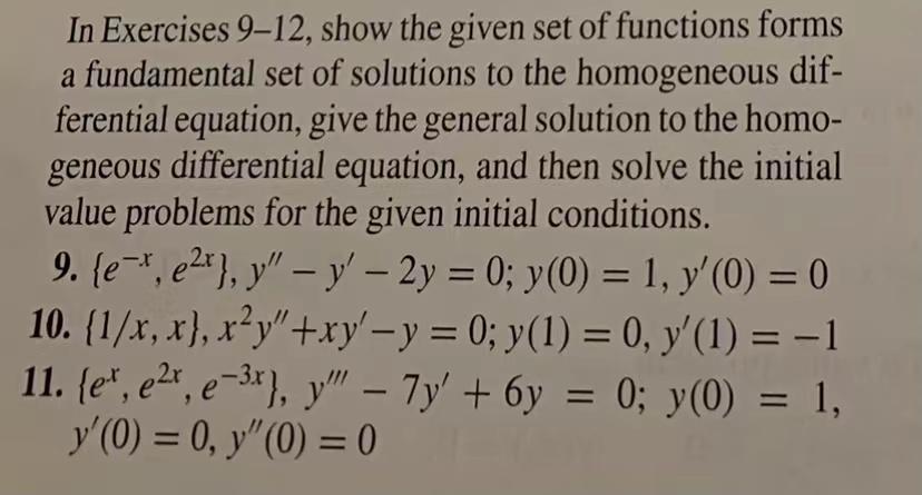 Solved In Exercises 9-12, show the given set of functions | Chegg.com