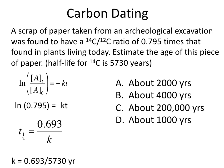 Solved Carbon Dating A scrap of paper taken from an | Chegg.com