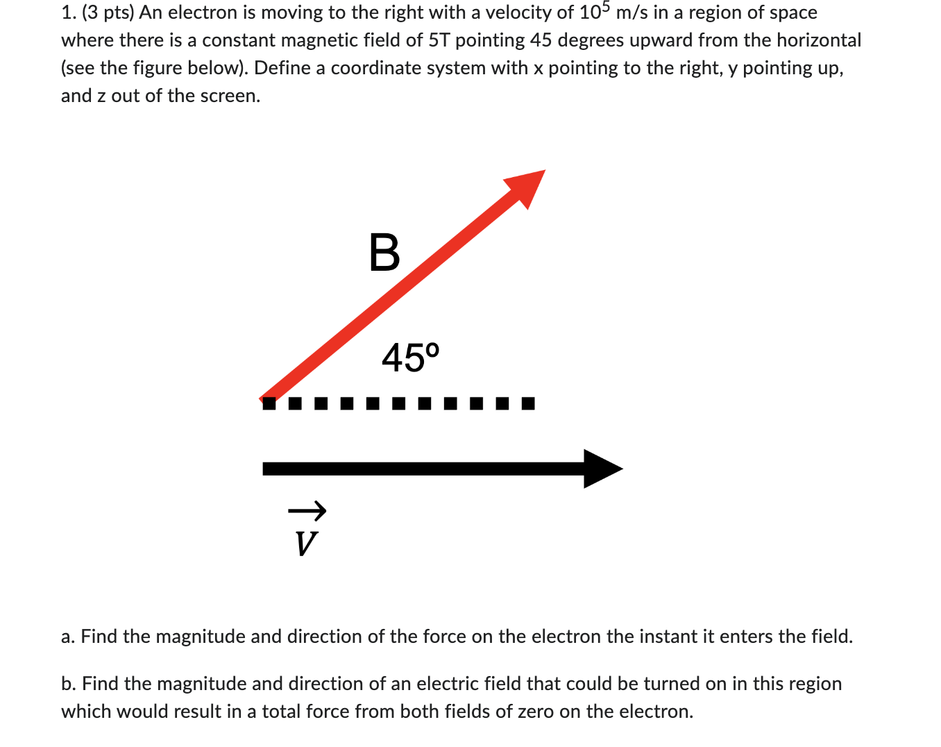 Solved 1. (3 pts) An electron is moving to the right with a | Chegg.com