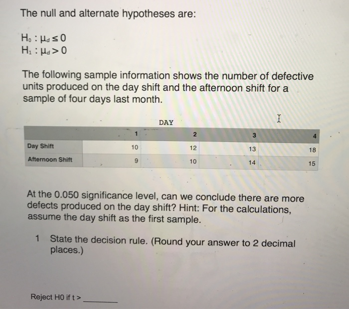 Solved The null and alternate hypotheses are: The following | Chegg.com