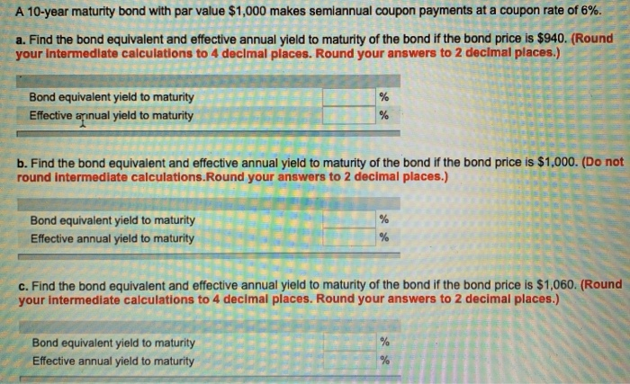 Solved A 10-year maturity bond with par value $1,000 makes | Chegg.com