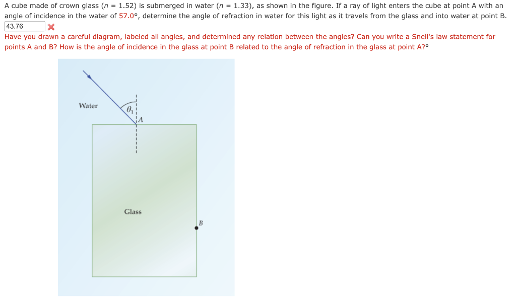 Solved A cube made of crown glass (n=1.52) is submerged in | Chegg.com