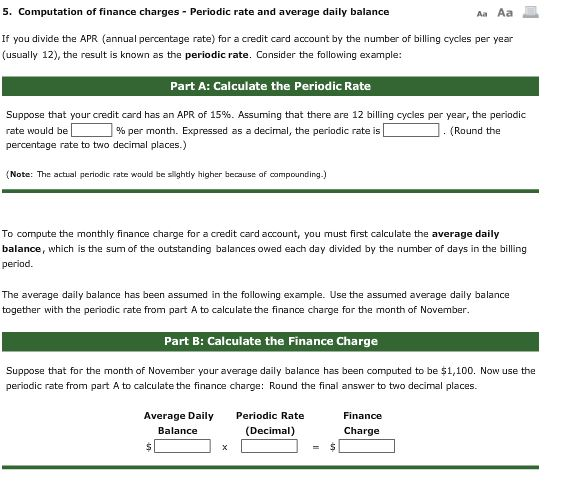 Solved 5. Computation of finance charges Periodic rate and | Chegg.com