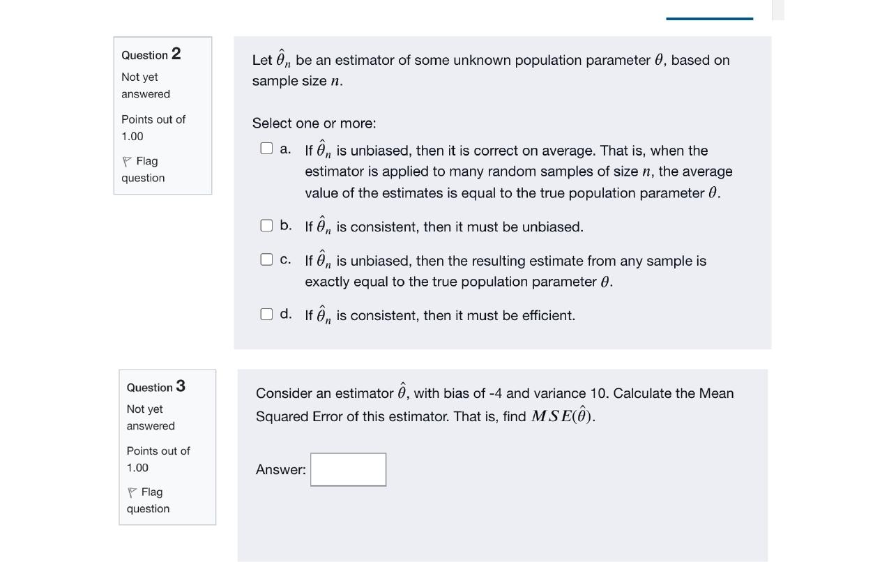 Solved Question 2 Let Ôn be an estimator of some unknown | Chegg.com