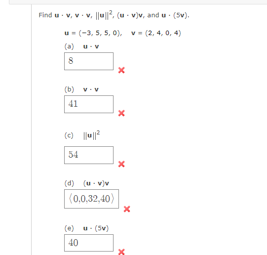 Solved Find u. v, v.v. ||||2. (u .v)v, and u. (5v). = v = | Chegg.com