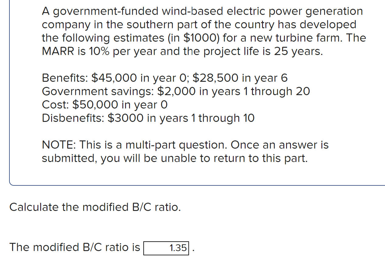 Solved What is the modified B/C ratio? What is the PI | Chegg.com
