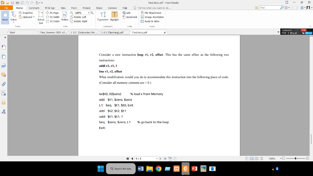 Solved Consider a new instruction loop r1, r2, offset. This | Chegg.com