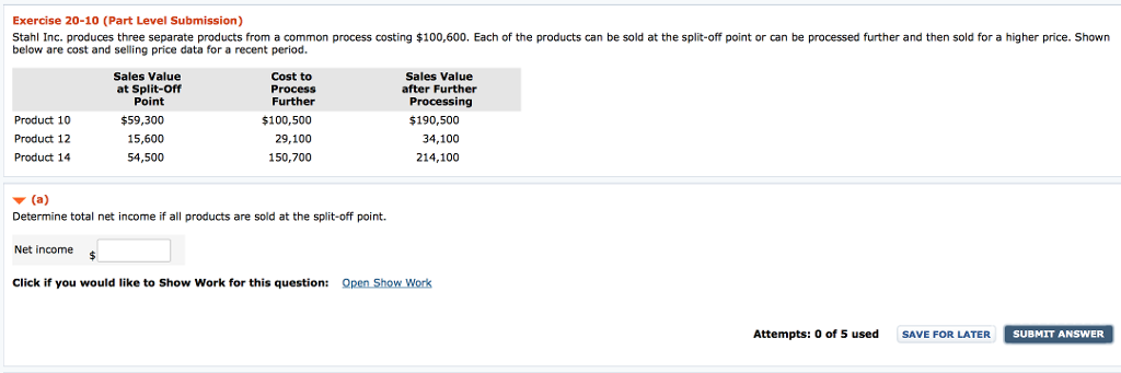Solved Exercise 20-10 (Part Level Submission) Stahl Inc. | Chegg.com