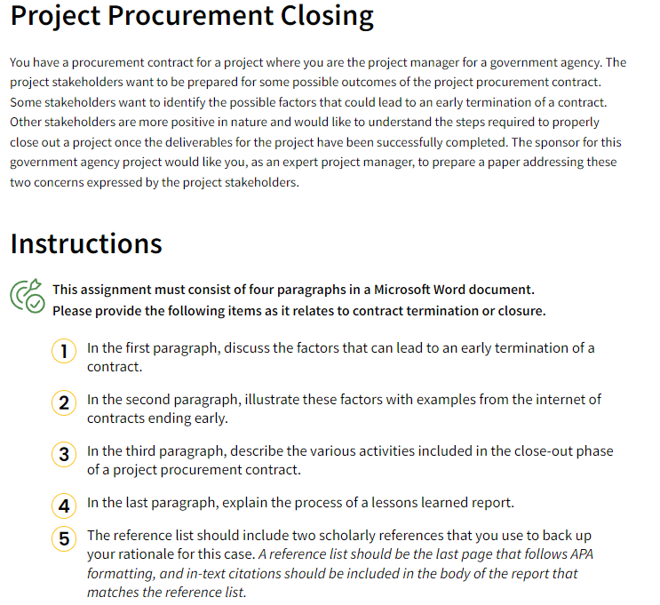 Solved Project Procurement Closing You have a procurement | Chegg.com