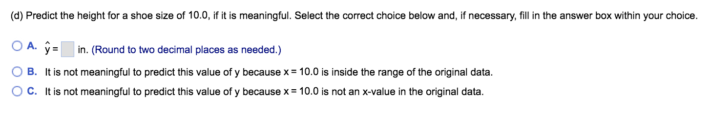 Solved The accompanying data are the shoe sizes and heights | Chegg.com