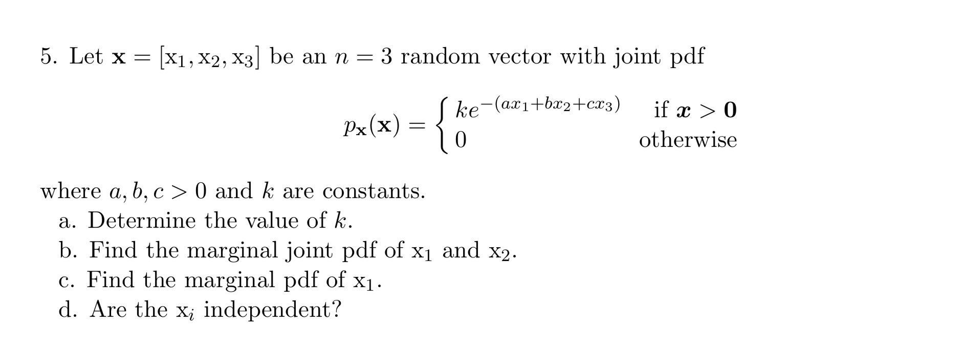 Solved 5. Let x = [X1, X2, X3] be an n = 3 random vector | Chegg.com