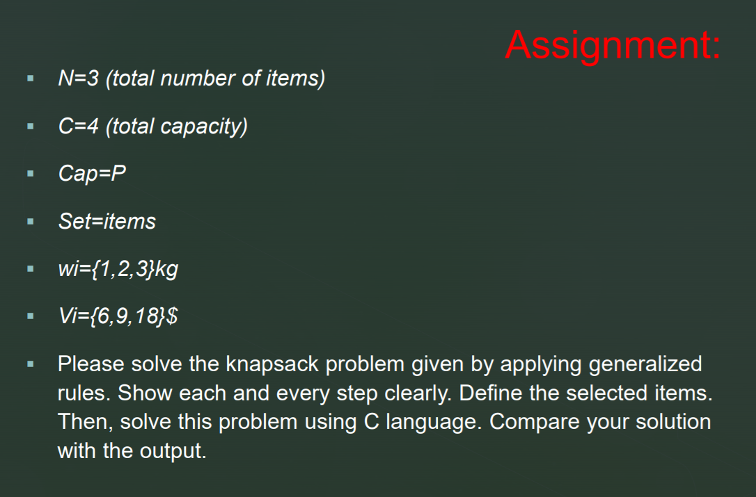 Solved Assignment: N=3 (total number of items) C=4 (total | Chegg.com