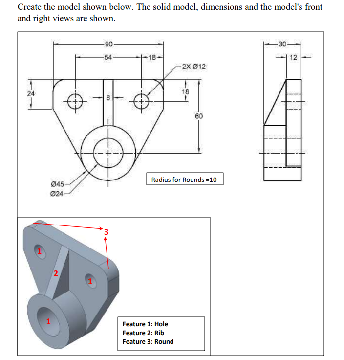 Solved Create the model shown below. The solid model, | Chegg.com