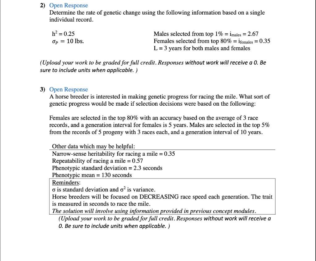 Solved 2) Open Response Determine the rate of genetic change | Chegg.com