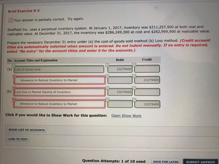 Solved Brief Exercise 9-3 Your answer is partially correct. | Chegg.com