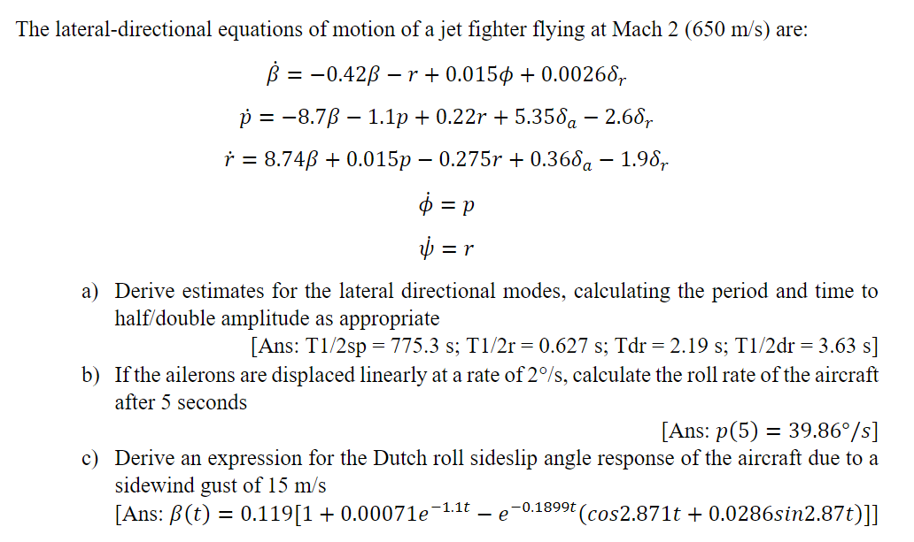 The lateral-directional equations of motion of a jet | Chegg.com