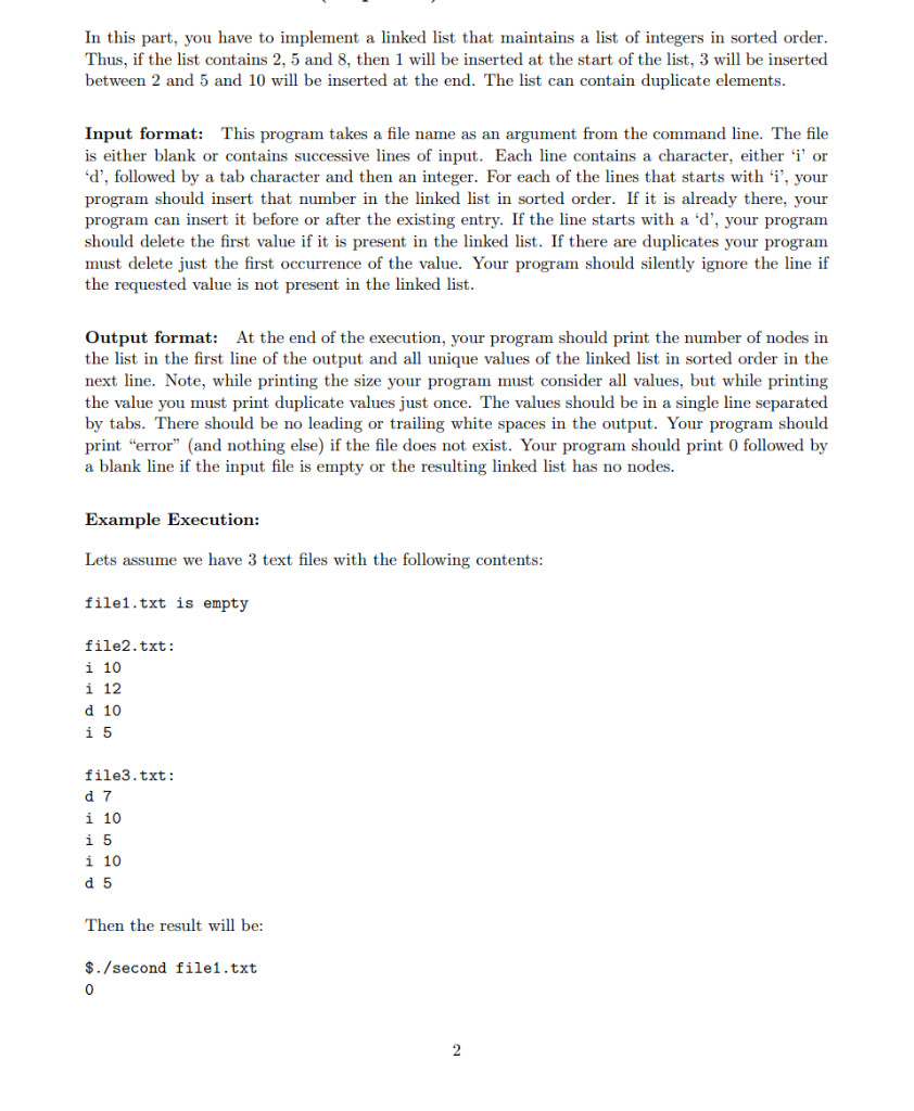 Solved In this part, you have to implement a linked list | Chegg.com