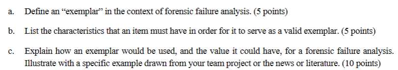 Solved a. Define an "exemplar"' in the context of forensic | Chegg.com