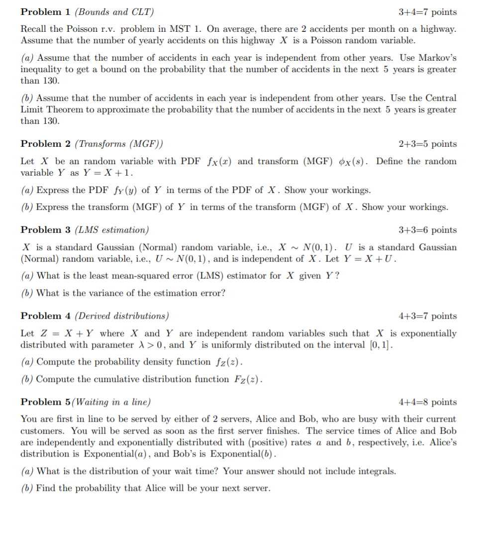 Solved Problem 1 (Bounds and CLT) 3+4=7 points Recall the | Chegg.com