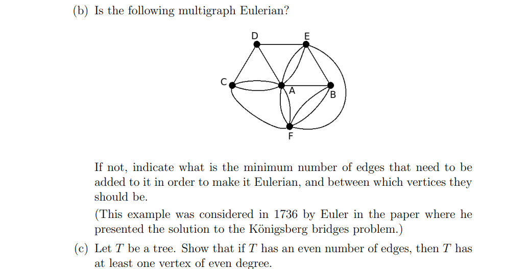 Solved (b) Is the following multigraph Eulerian? If not, | Chegg.com