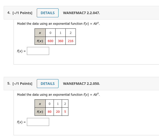 Solved WANEFMAC7 2.2.047. Model the data using an | Chegg.com