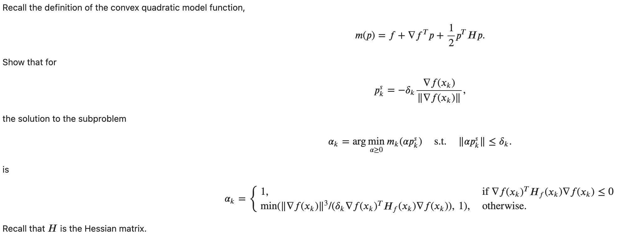 Solved Recall the definition of the convex quadratic model | Chegg.com