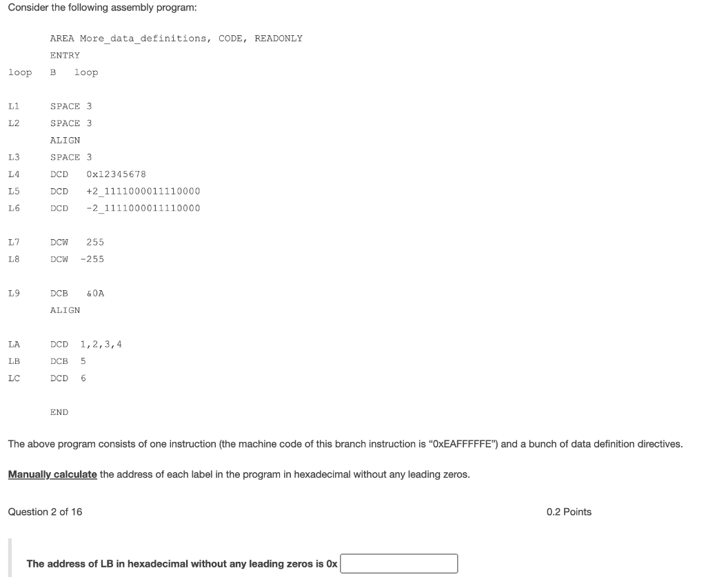 Consider the following assembly program: AREA | Chegg.com