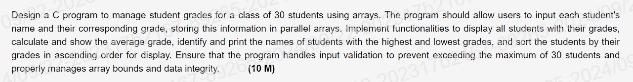 Solved Design a C program to manage student grades for a | Chegg.com