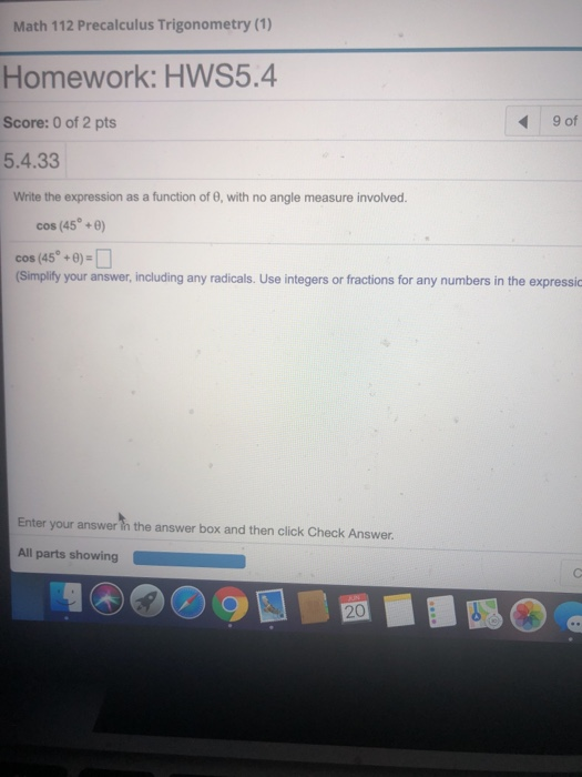 Solved Math 112 Precalculus Trigonometry (1) Homework: | Chegg.com