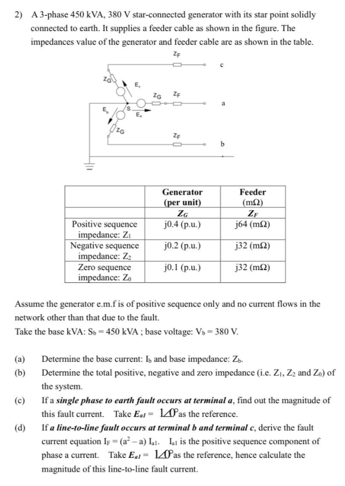 2) A 3-phase 450kVA,380 V star-connected generator | Chegg.com
