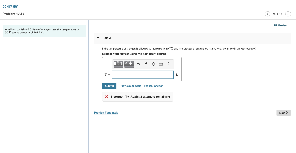 Solved Review A balloon contains 3.5 liters of nitrogen gas | Chegg.com
