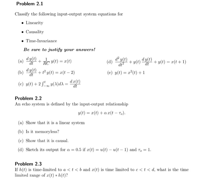 Solved Problem 2.1 Classify the following input-output | Chegg.com