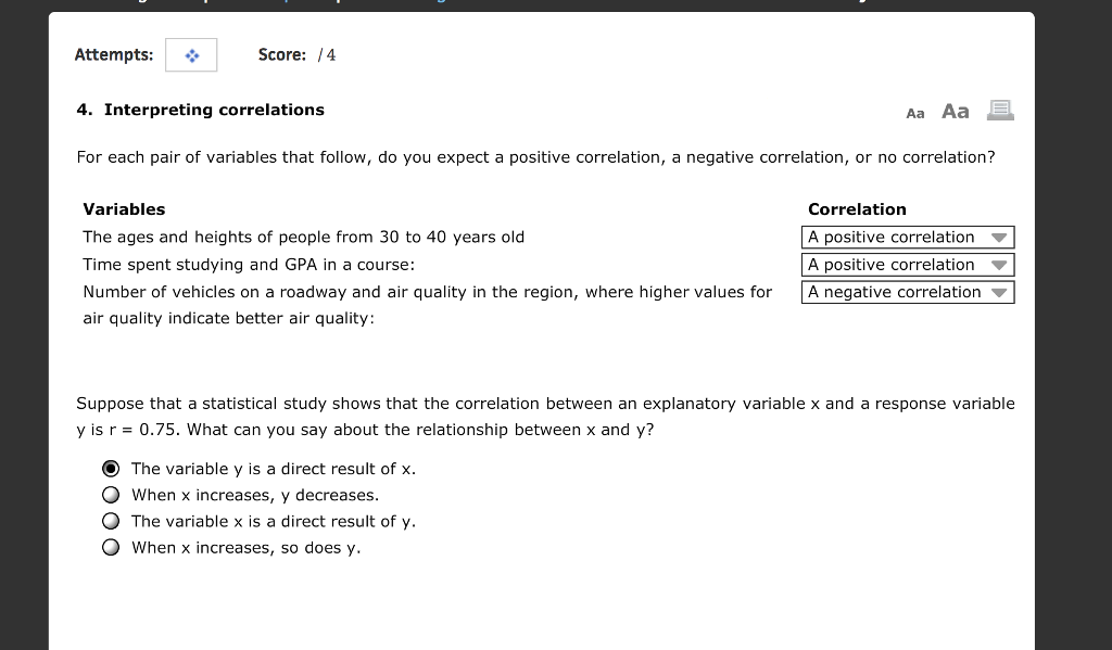 Solved Attempts: Score: 14 4. Interpreting correlations For | Chegg.com