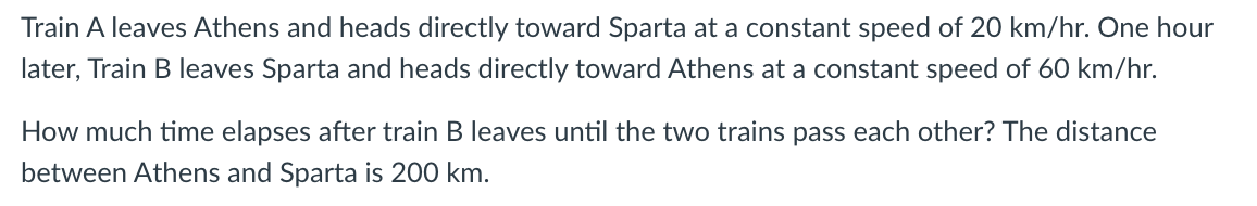 Solved Train A leaves Athens and heads directly toward | Chegg.com