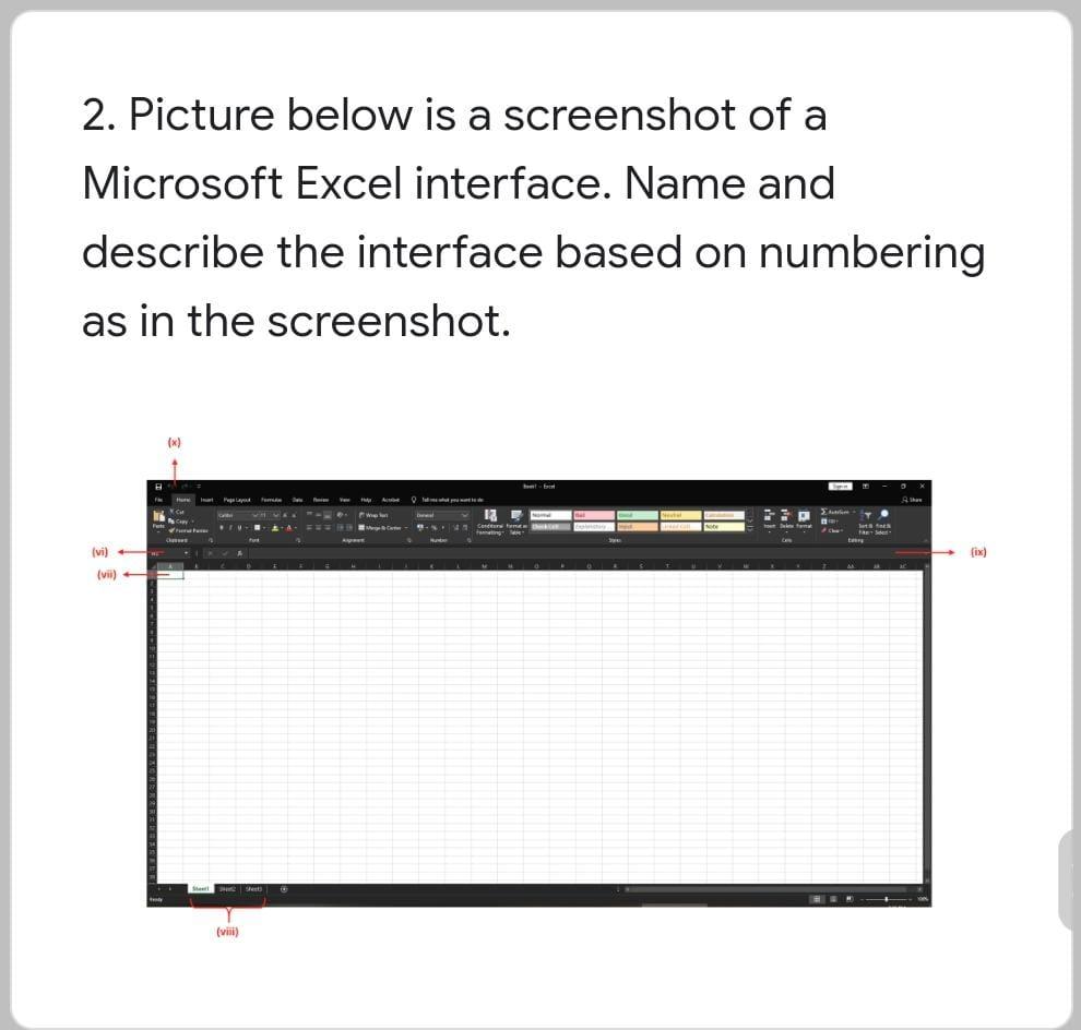 Solved 2. Picture below is a screenshot of a Microsoft Excel | Chegg.com