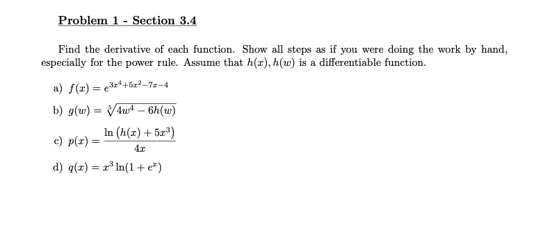 Solved Problem 1 - Section 3.4 Find the derivative of each | Chegg.com