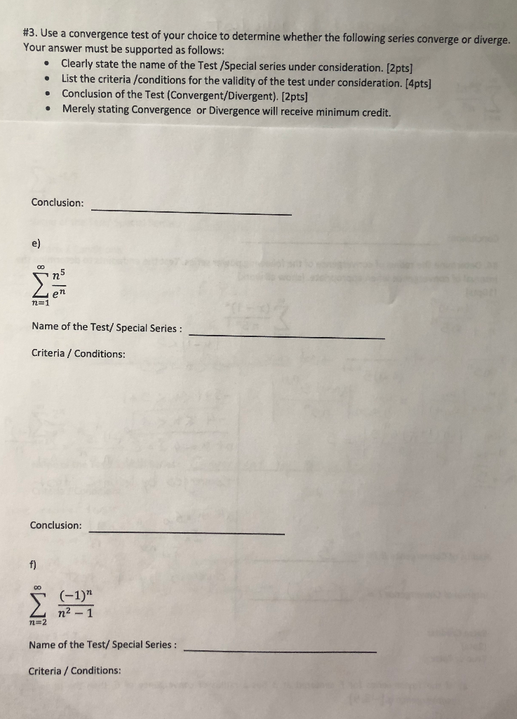 Solved #3. Use a convergence test of your choice to | Chegg.com