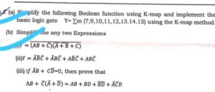 Solved (a) Splify the following Boolean function using K-map | Chegg.com