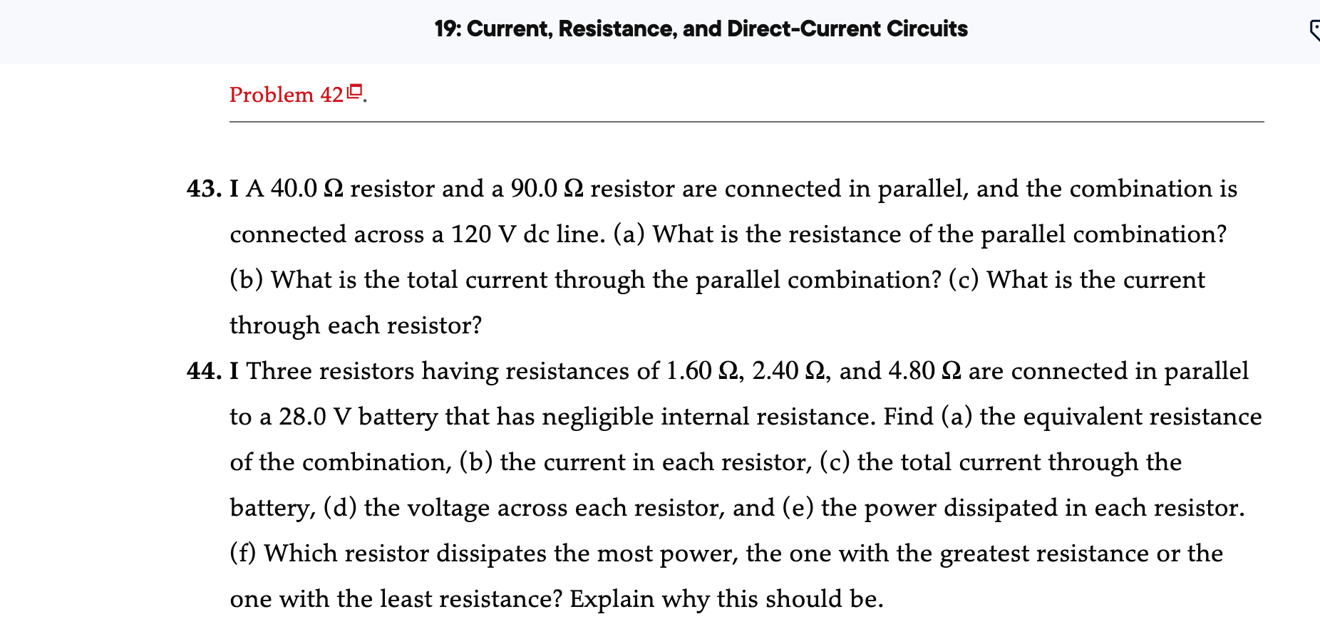 Solved 19: Current, Resistance, and Direct-Current Circuits | Chegg.com