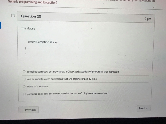 Solved Generic programming and Exception peistWo questions | Chegg.com