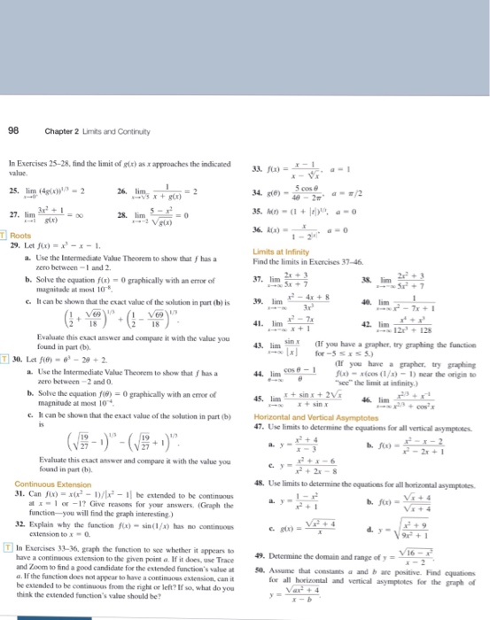 Solved 98 Chapter 2 Limits and Continuity In Exercises | Chegg.com