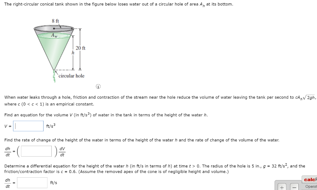 Solved The right-circular conical tank shown in the figure | Chegg.com