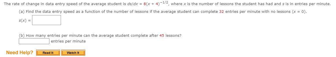 Solved The rate of change in data entry speed of the average | Chegg.com