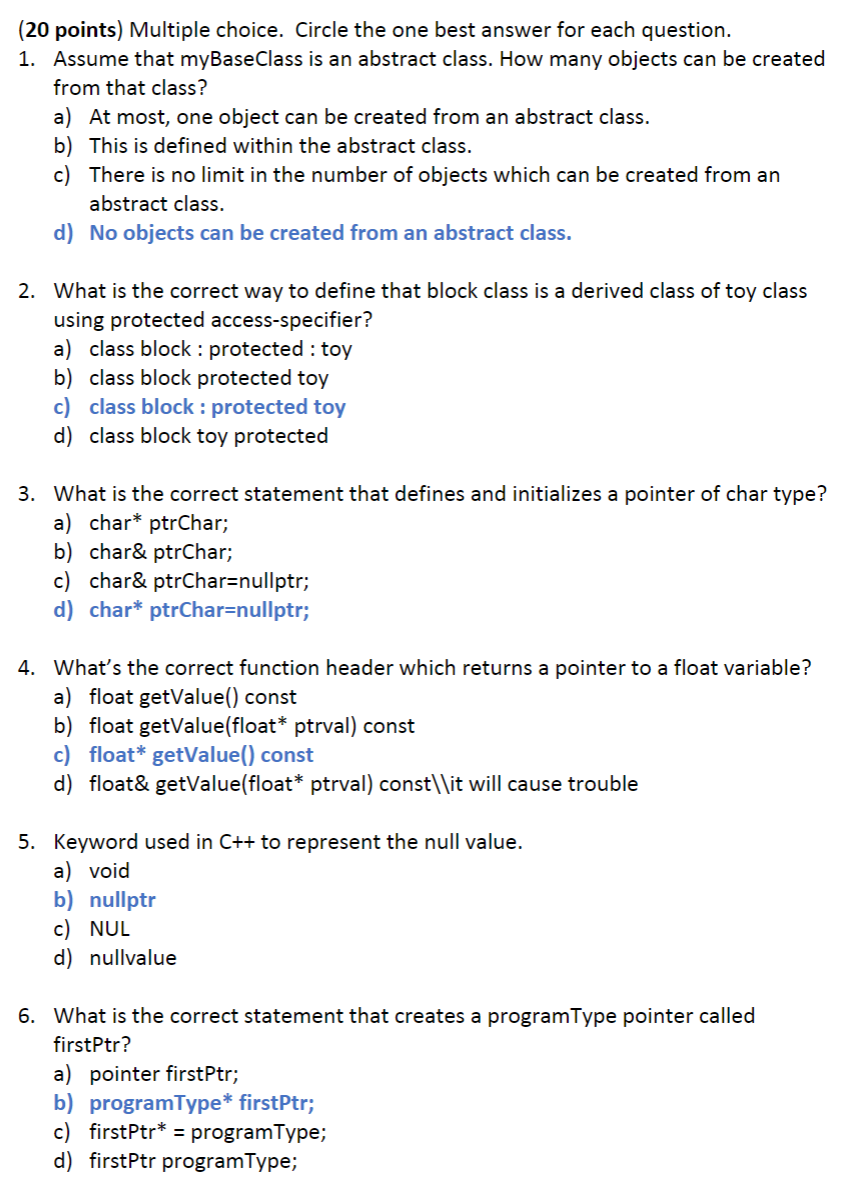 Solved (20 points) Multiple choice. Circle the one best | Chegg.com
