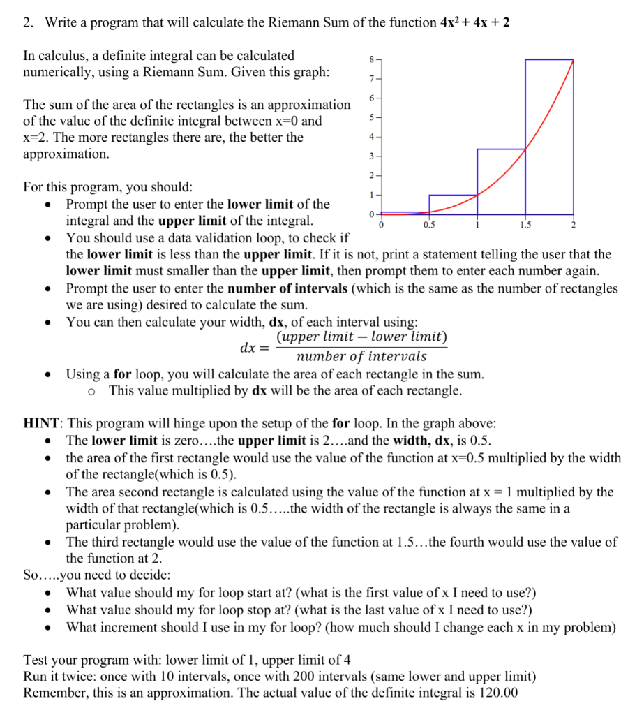 Solved 2. Write a program that will calculate the Riemann | Chegg.com