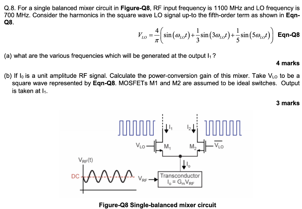 Q.8. For a single balanced mixer circuit in | Chegg.com