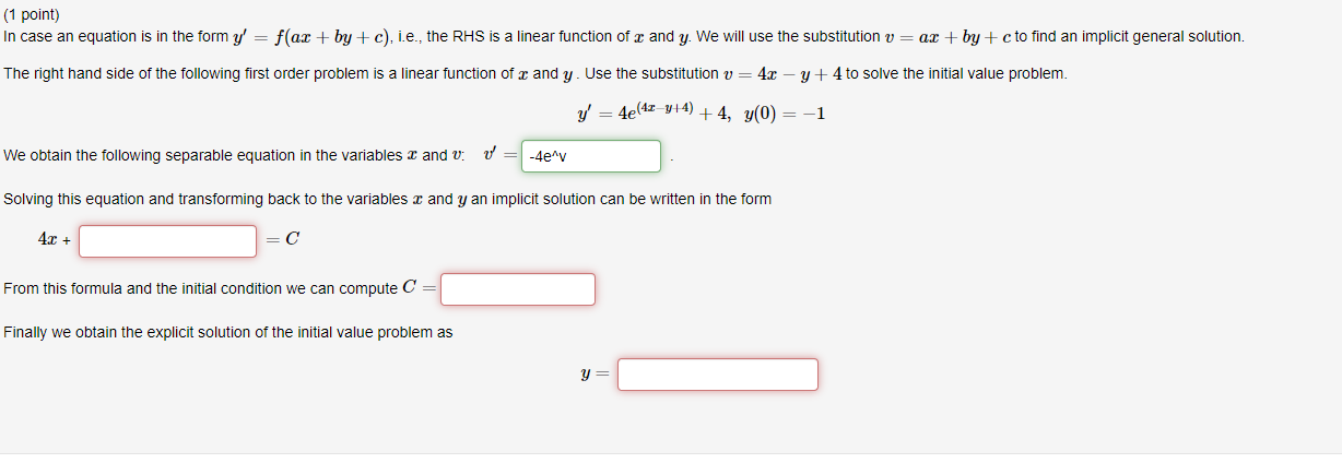Solved In case an equation is in the form y′=f(ax+by+c), | Chegg.com