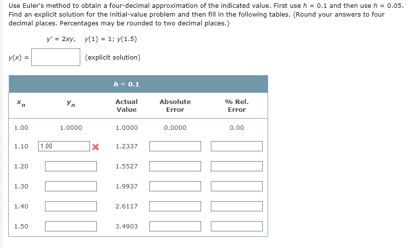 Solved Use Euler's method to obtain a four-decimal | Chegg.com